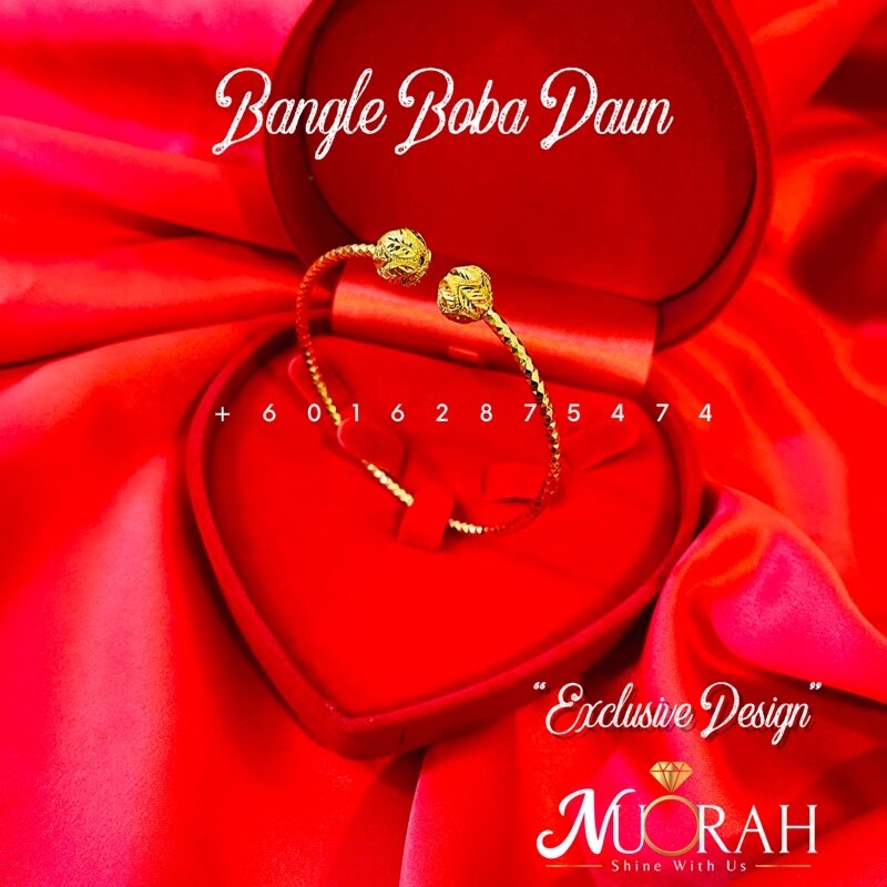 BANGLE BOBA UKIRAN DAUN PERSIS REKAAN EMAS SEBENAR | Lazada