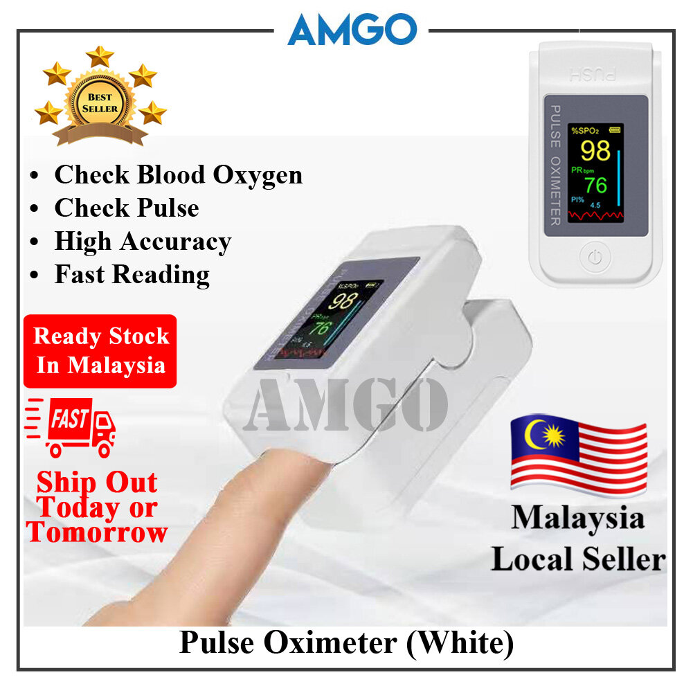 AMGO [White] Pulse Oximeter OLED Finger Blood Oxygen Monitor SPO2 PR ...