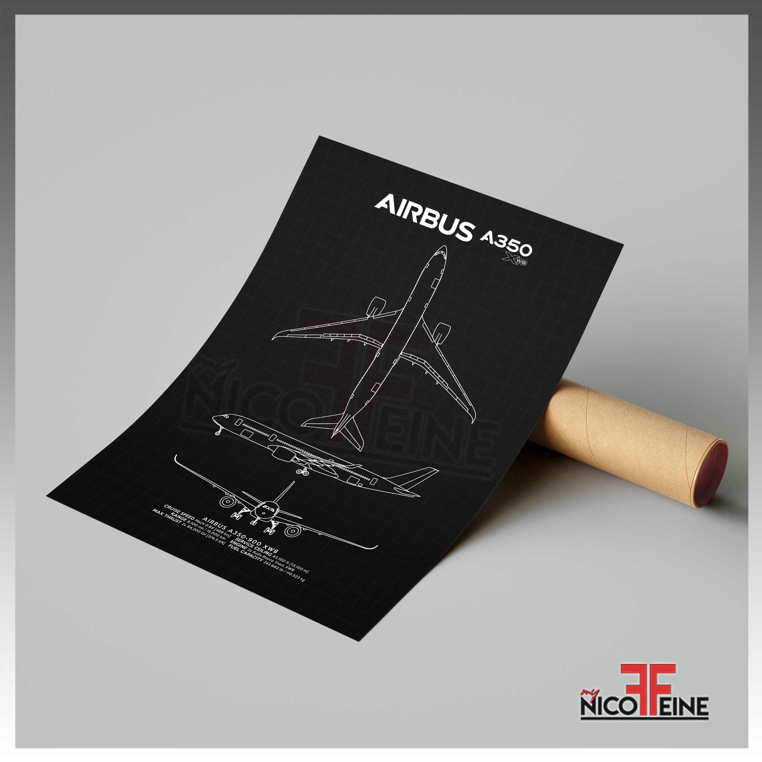 [Poster Only] Airbus A350 XWB Flight Minimal Livery Blueprint Style ...