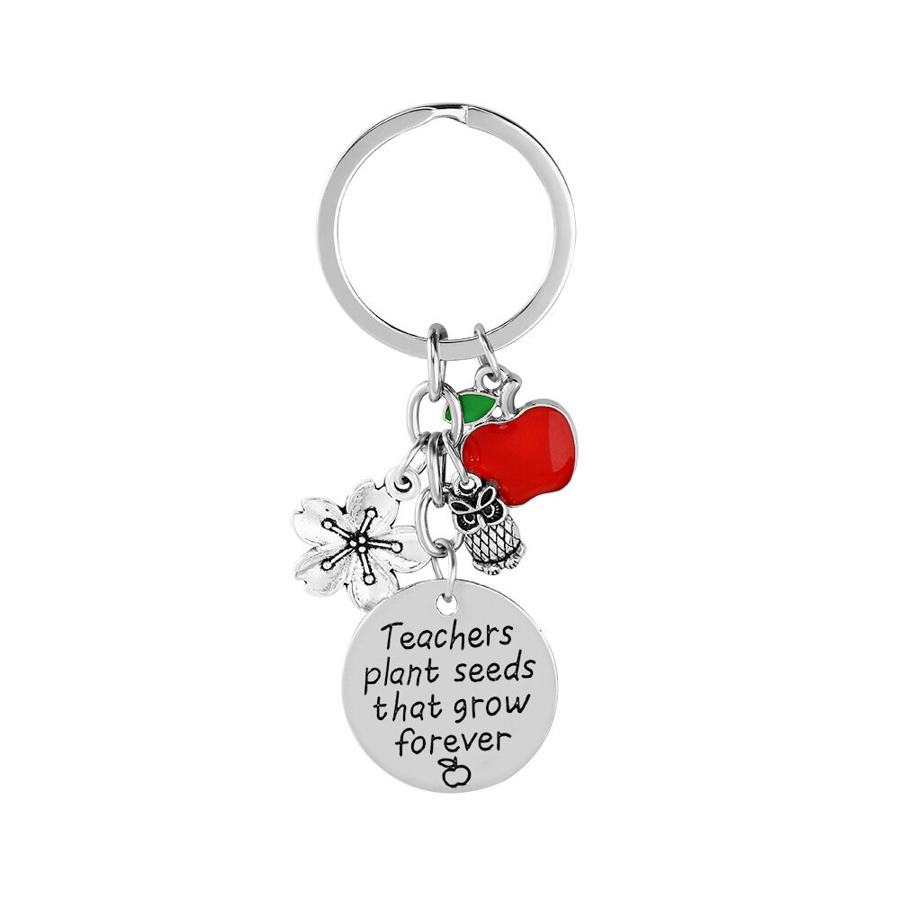 A Stainless Engraved Batch Keychain Steel Teacher Gift Red Apple ...