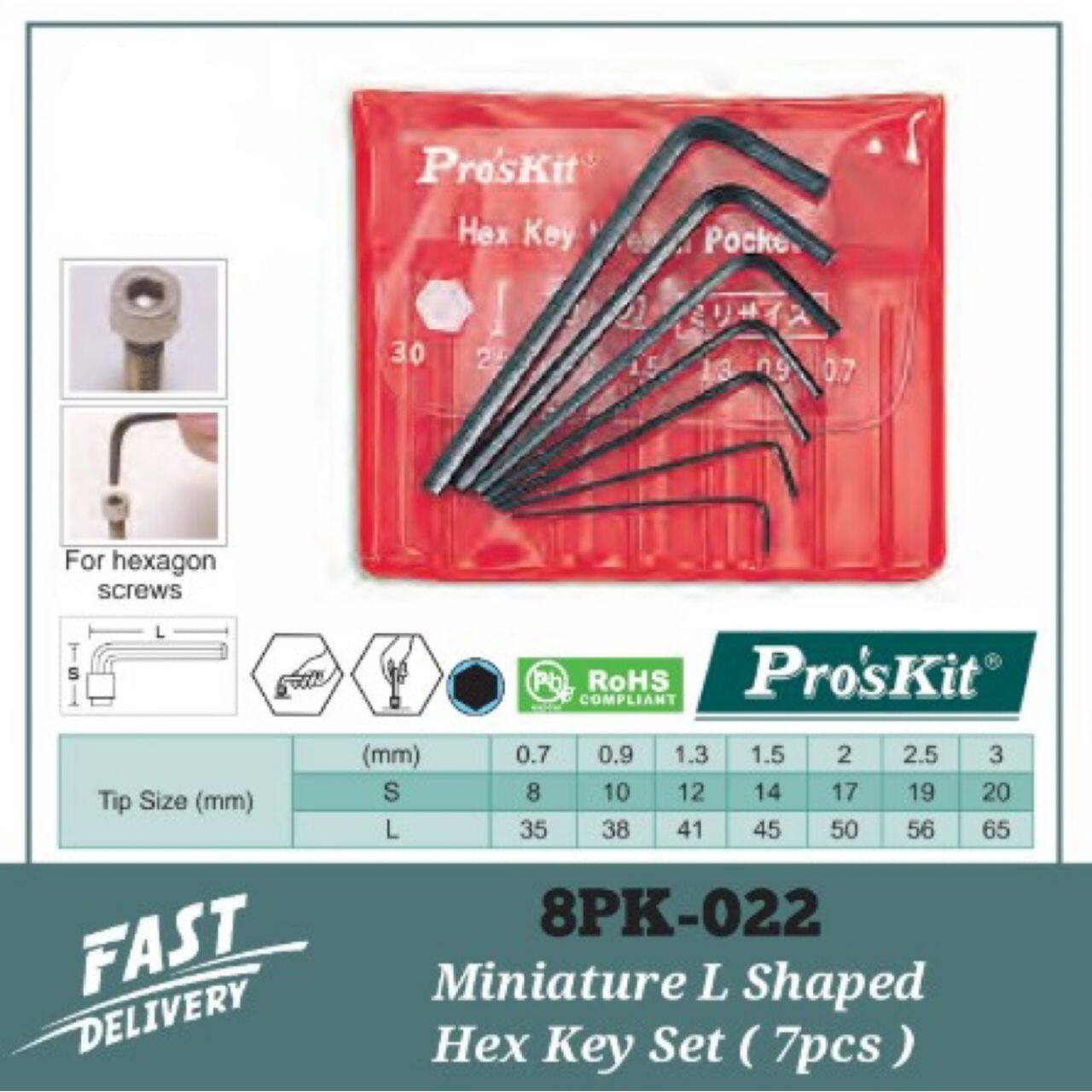 PROSKIT 7Pcs Miniature L Shaped Hex Key Set 8PK-022 (0.7-3mm) | Lazada