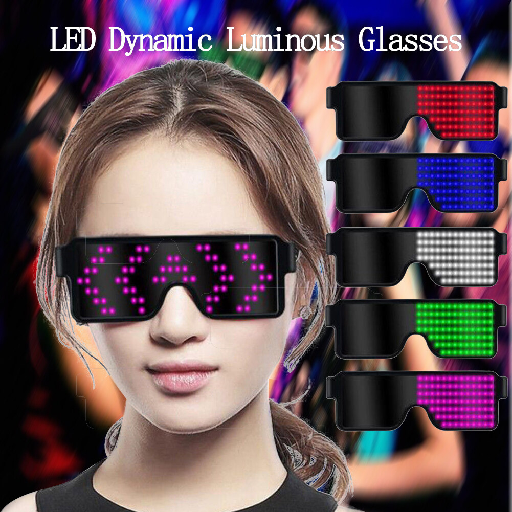 LED Glasses USB Rechargeable Light Up Glow Sunglasses With 8 Animation ...