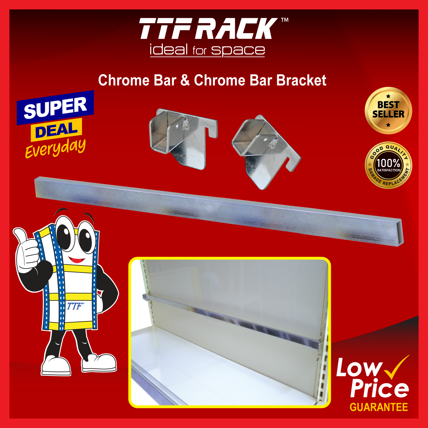 TTF Rack™ (CHB) Gondola Chrome Bar & Bracket Gondola Accessories For ...