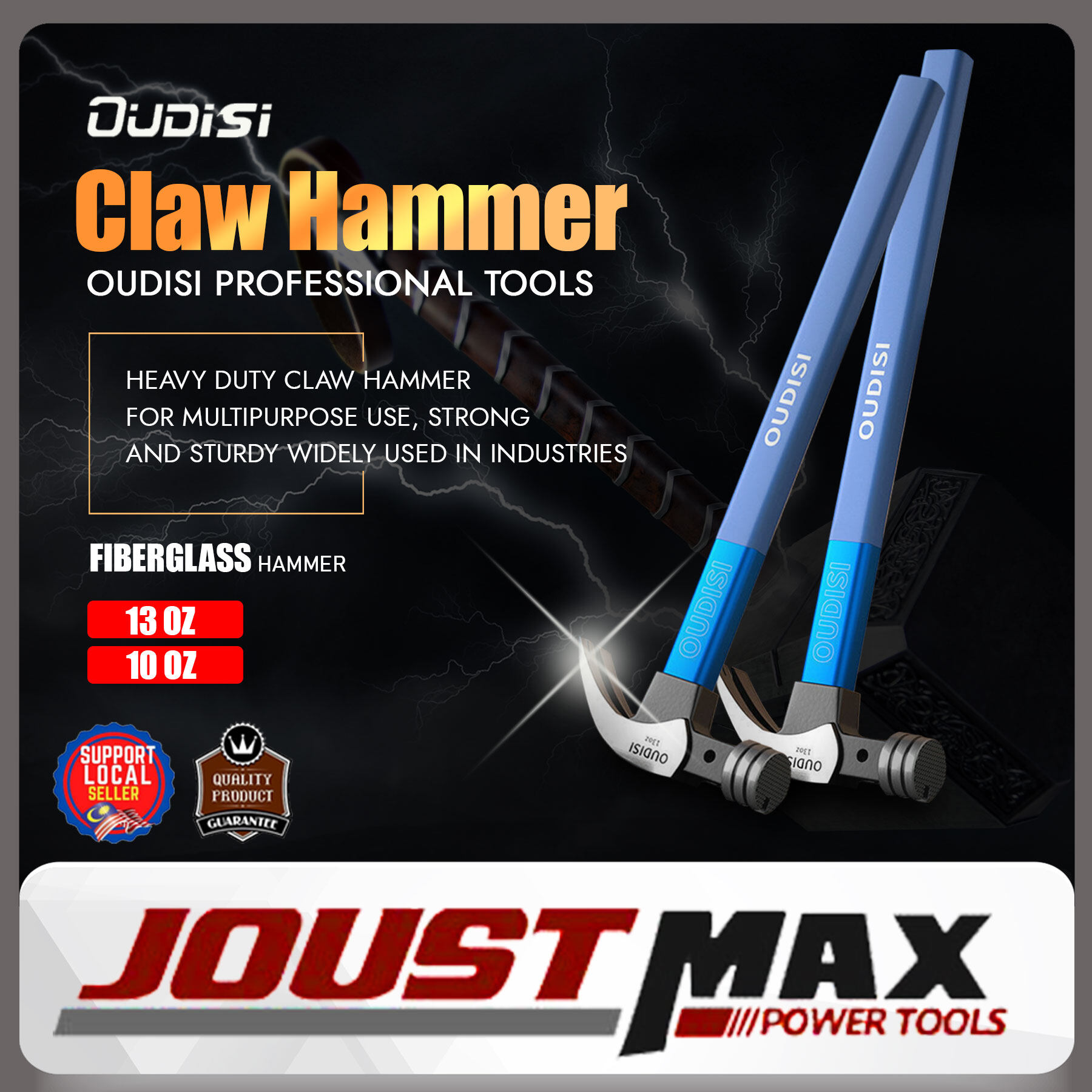 OUDISI heavy duty 30MM claw hammer Fiberglass hammer handle carpenter ...