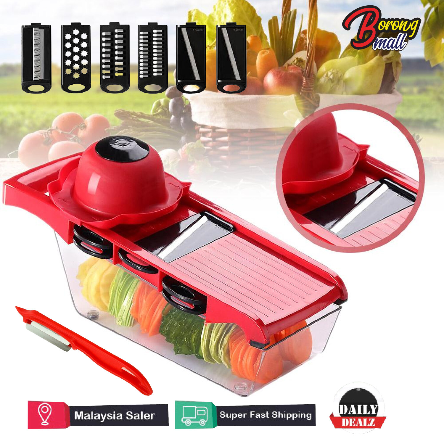 6IN1 Fruit & Vegetables Cutter With Container Shredder Interchangeable ...