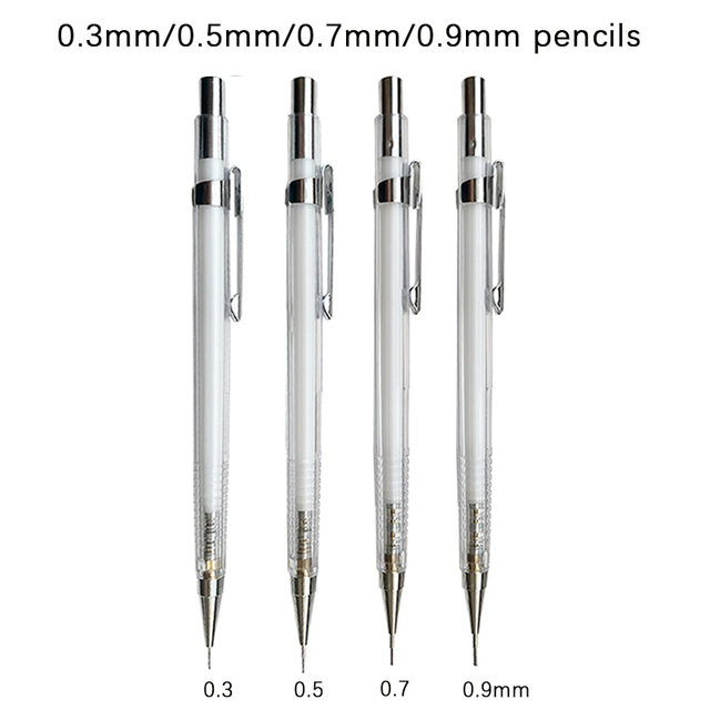 0.3 0.5 0.7 0.9mm Simple Transparent Mechanical Pencil Set with Leads ...