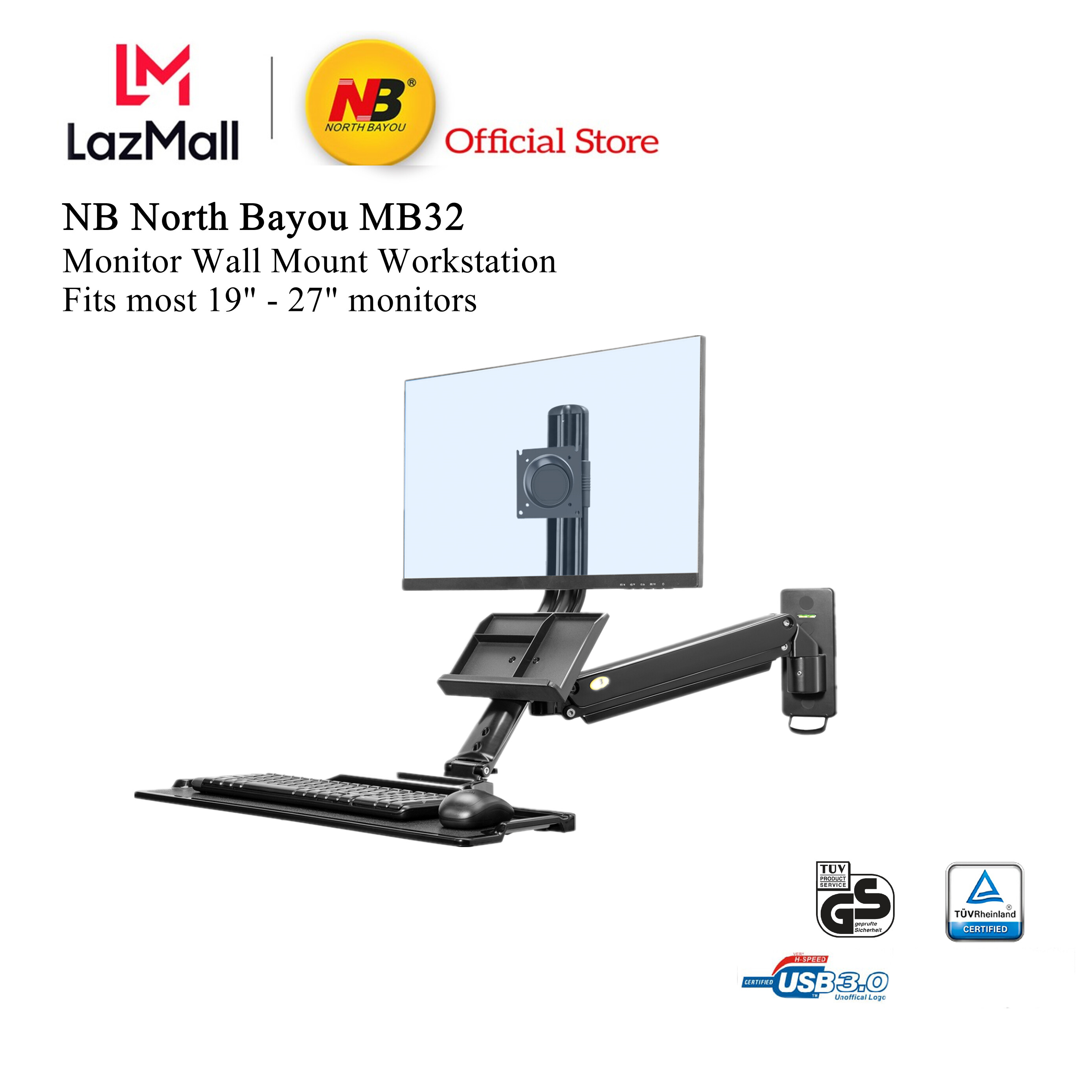 NB MB32 North Bayou Gas Strut Sit & Stand Monitor Wall Mount Bracket ...