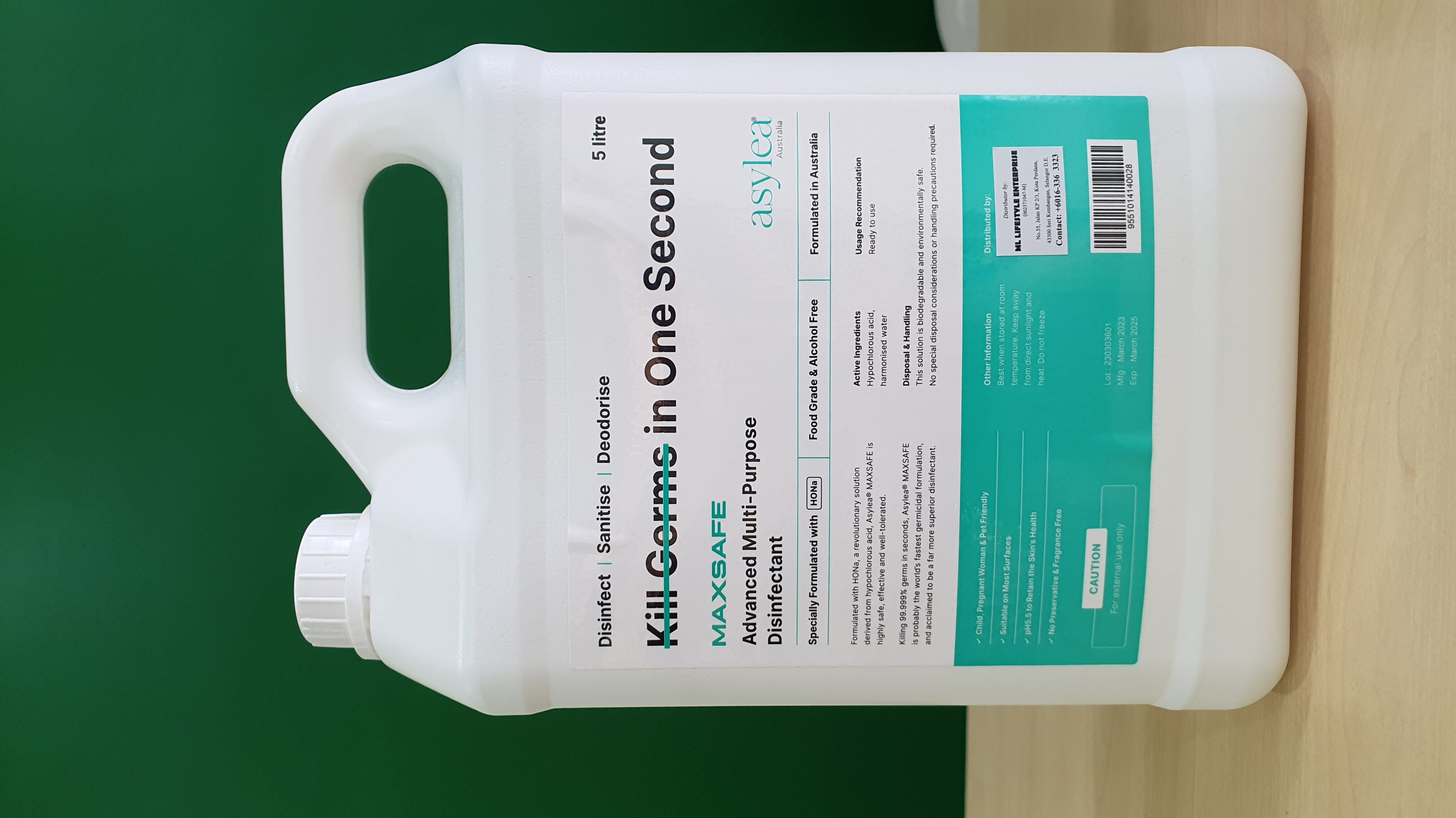Food Grade Disinfectant - 1 Second Contact Time - ASYLEA MaxSafe 5 ...