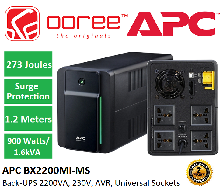 APC BX2200MI-MS 2200VA, 230V BACK UPS AVR UNIVERSAL SOCKET WITH BATTERY ...