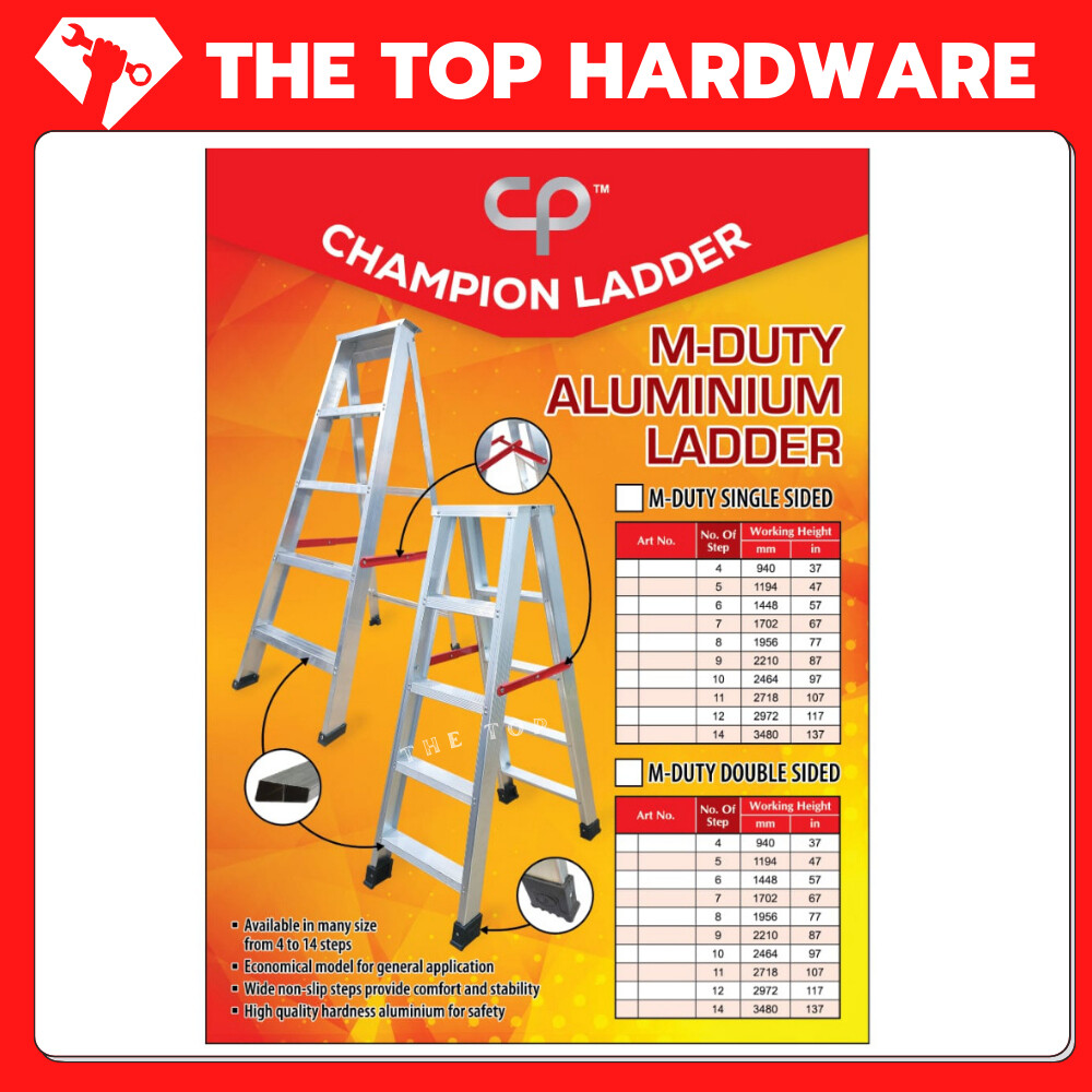*RHUMA* CHAMPION LADDER M-DUTY ALUMINIUM LADDER 4 STEPS - 11 STEPS | Lazada