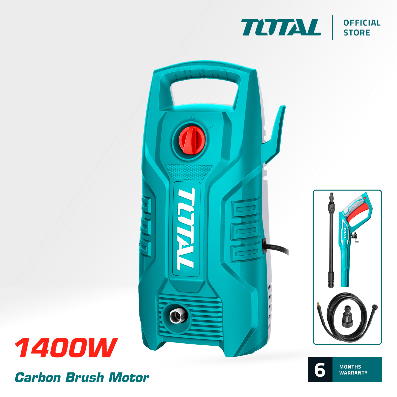 TOTAL High Pressure Washer (1400W), w/ Pure Copper Wire Carbon Brush Motor, incl. Spray Gun ...