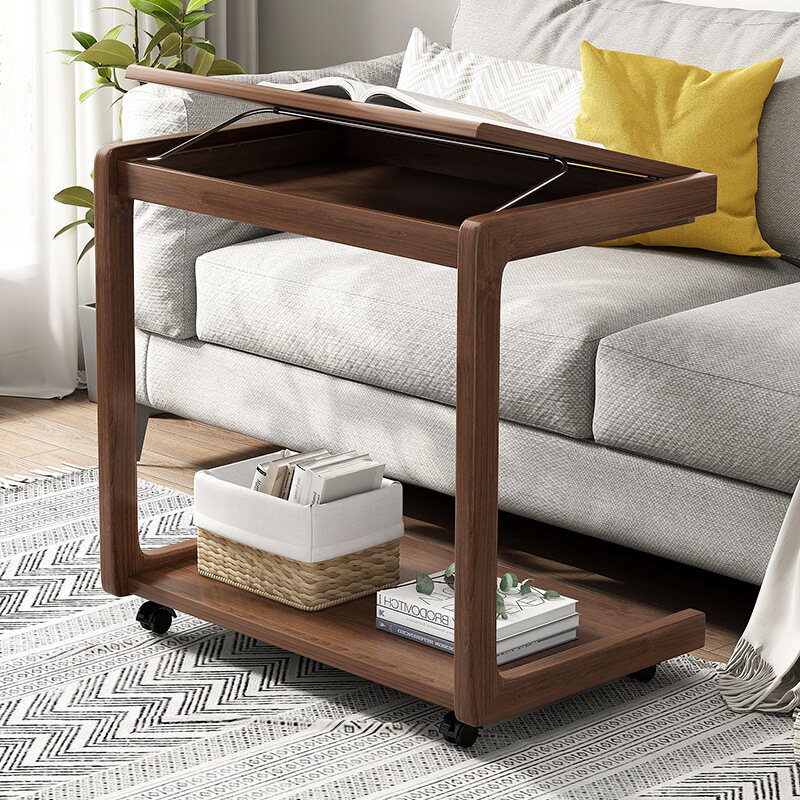 Solid Wood Sofa Side Table Living Room Movable c Type Corner Table ...