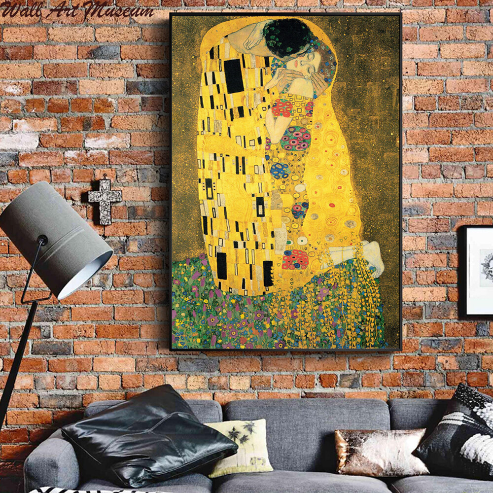 Gustav Klimt Kiss ผ้าใบบนกำแพง Reproductions ที่มีชื่อเสียงคลาสสิกผ้าใบ ...