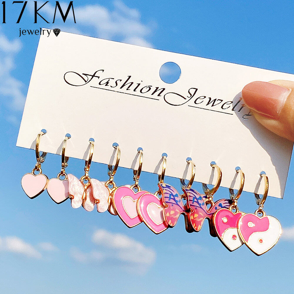 17KM Boho Metal Gold Plated Butterfly Heart Earrings Set For Women ...