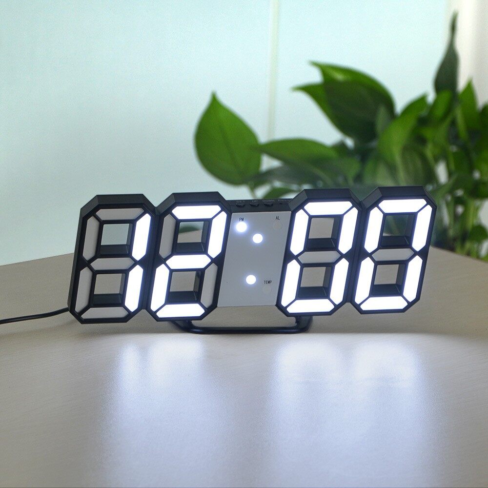 3D LED Wall Clock Modern Digital Alarm Clocks Display 12/24 Hour ...