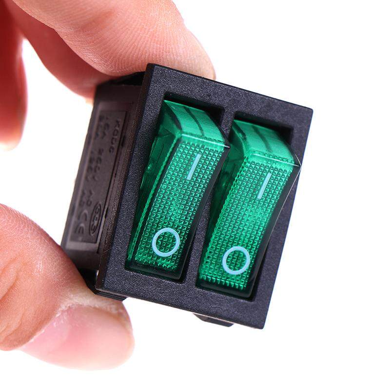 Double boat rocker switch 6 Pin On-Off with green light 20A 125VAC KCD6 ...