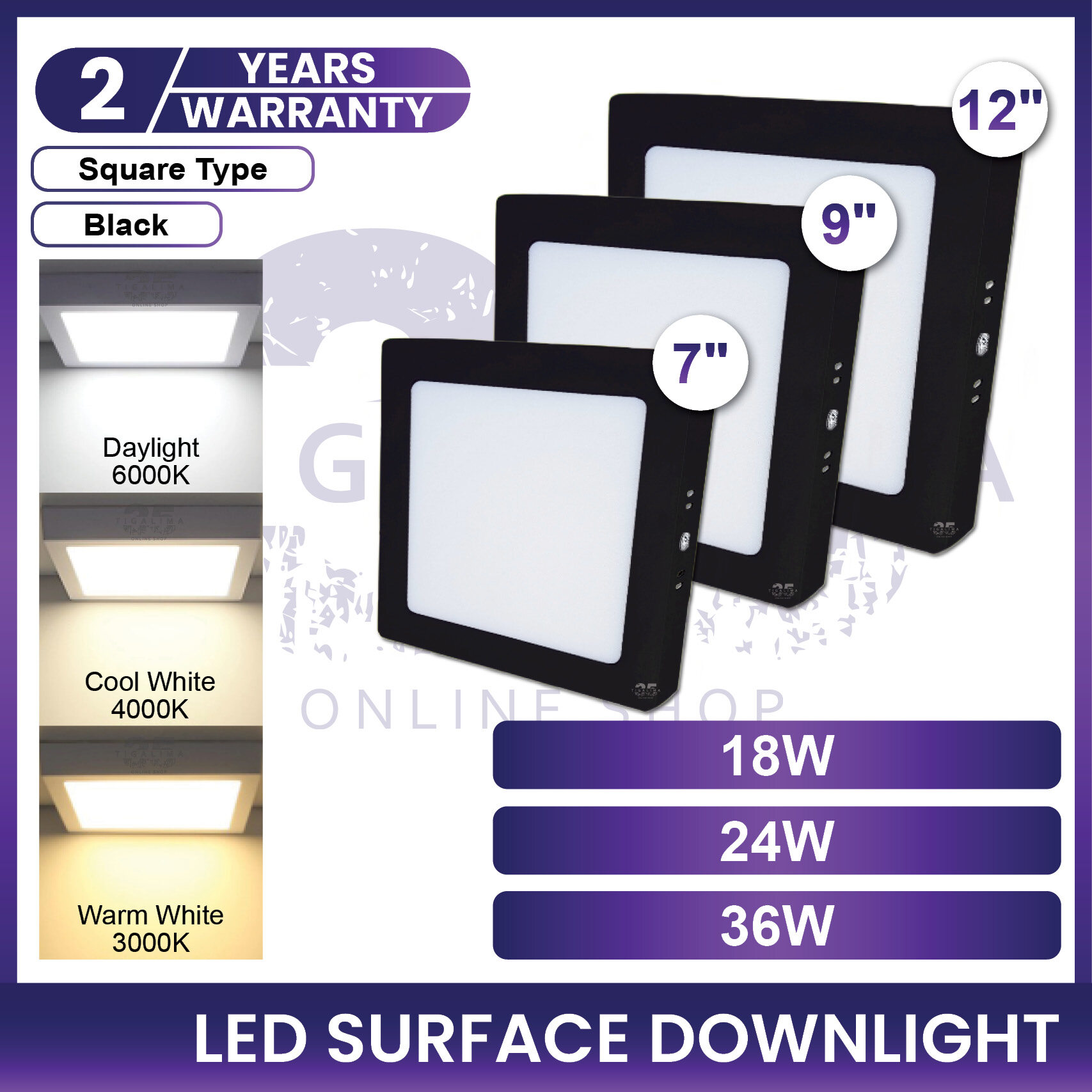 LED Surface Downlight 18W 24W 36W Mounted Ceiling Light Round Square ...