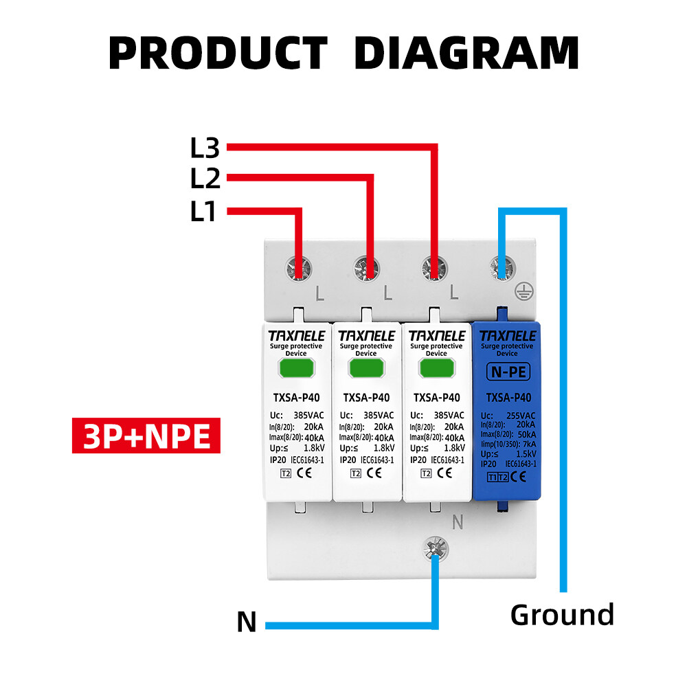 AC SPD Din rail 1P+NPE 3P+NPE 50KA T1 T2 385V 275V 255V House Surge Protector Protective Low ...