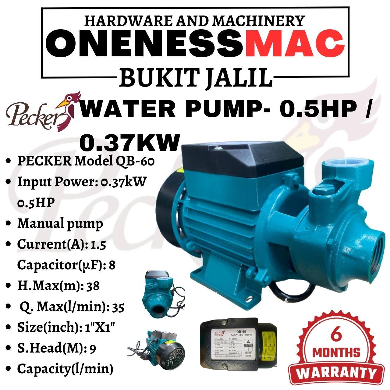 PEKCER QB-60 Self-Priming Water pump 0.5hp 0.37kw | Lazada