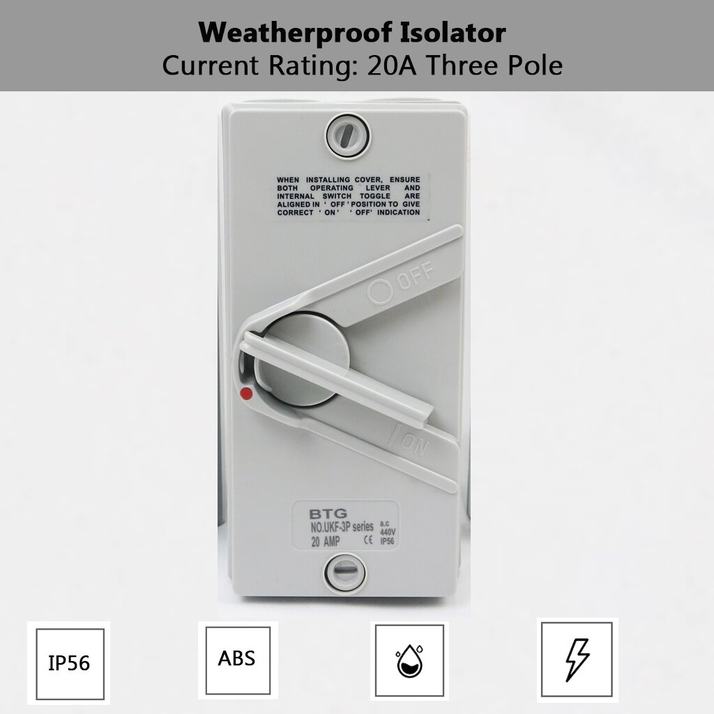 3H [20A/35A/63A] 3 Pole Outdoor Weatherproof Isolator (White) | Lazada
