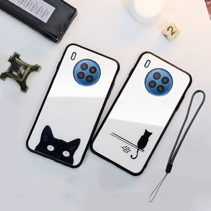 LZDTUD เคสกระจกนิรภัย Huawei Nova 6 7 8 9 SE Pro 7i 8i เคสโทรศัพท์ มีสายรัดข้อมือ ขอบนิ่ม TPU เค ...