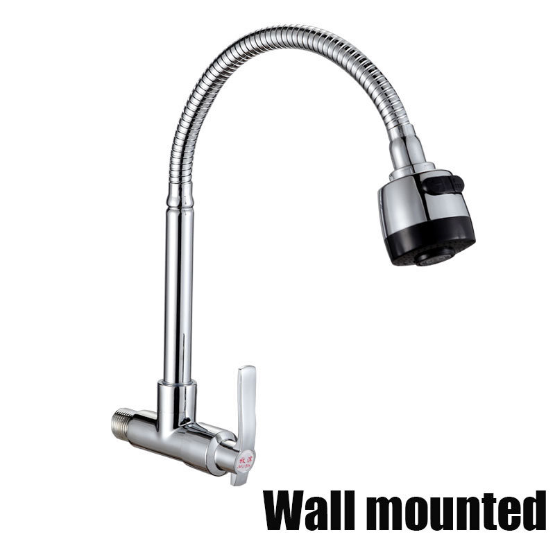 2 Mode Kitchen Faucet Wall Mounted Basin Water Tap Double Flexible Sink ...