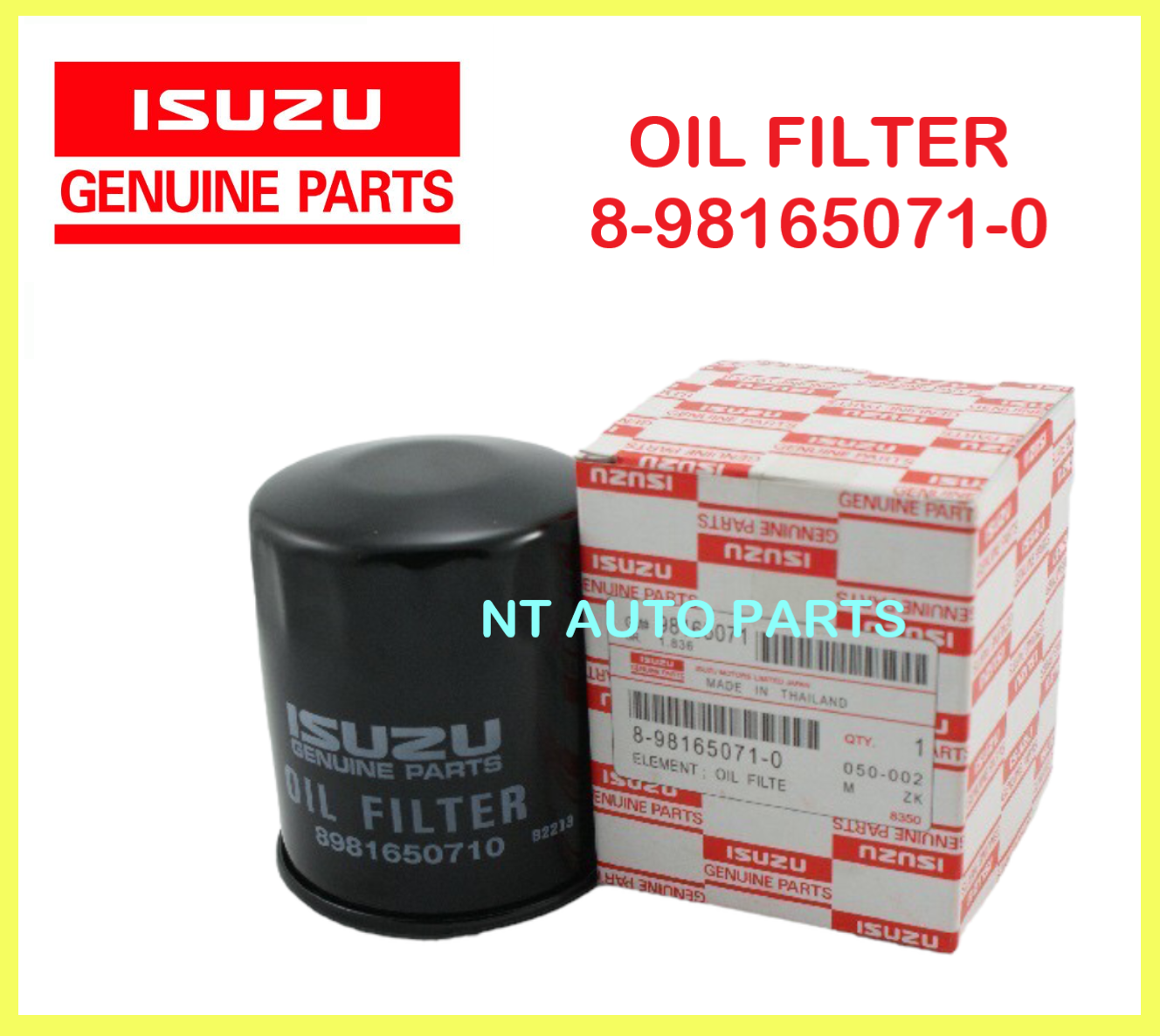Original Isuzu Oil Filter for D-Max Dmax 2.5 RT50 2012-2018 (8-98165071 ...