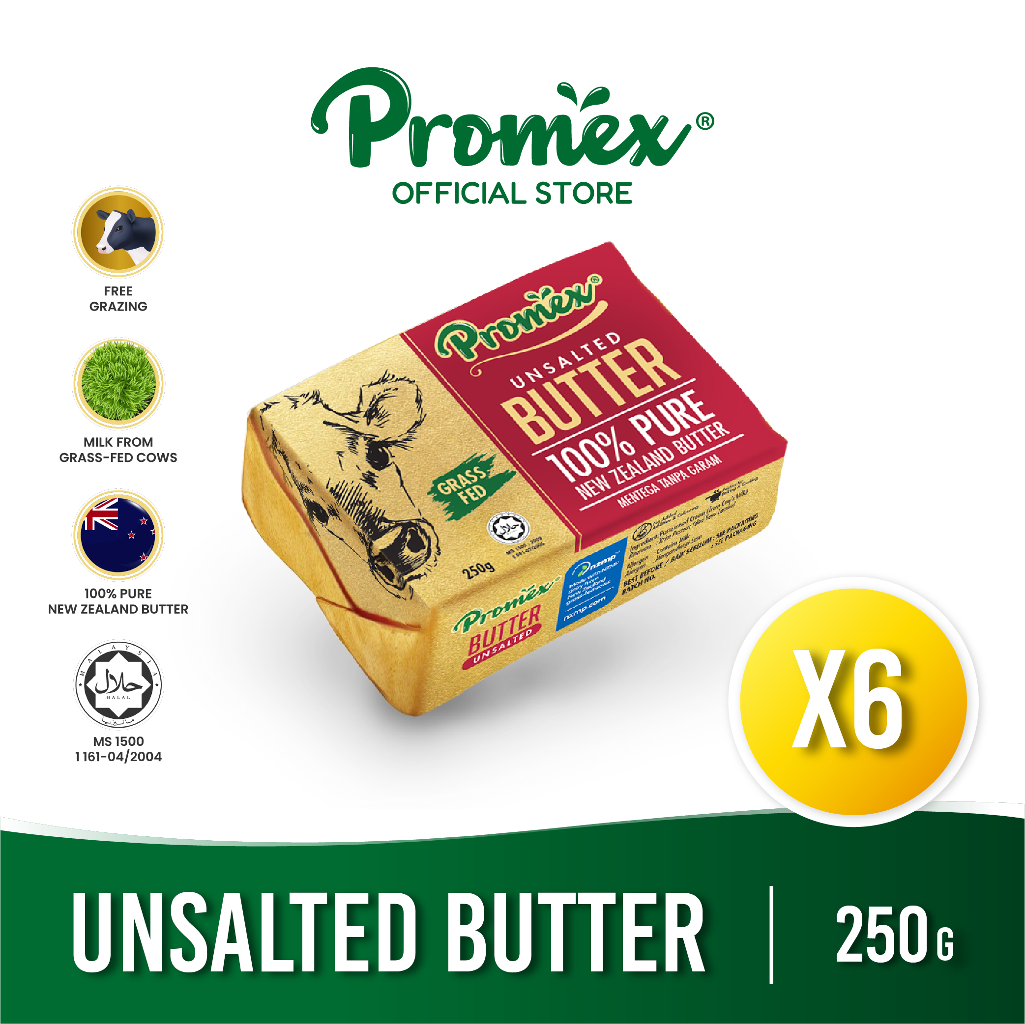 [Klang Valley/Penang Delivery Only] Promex Unsalted Butter (250g) x6 ...