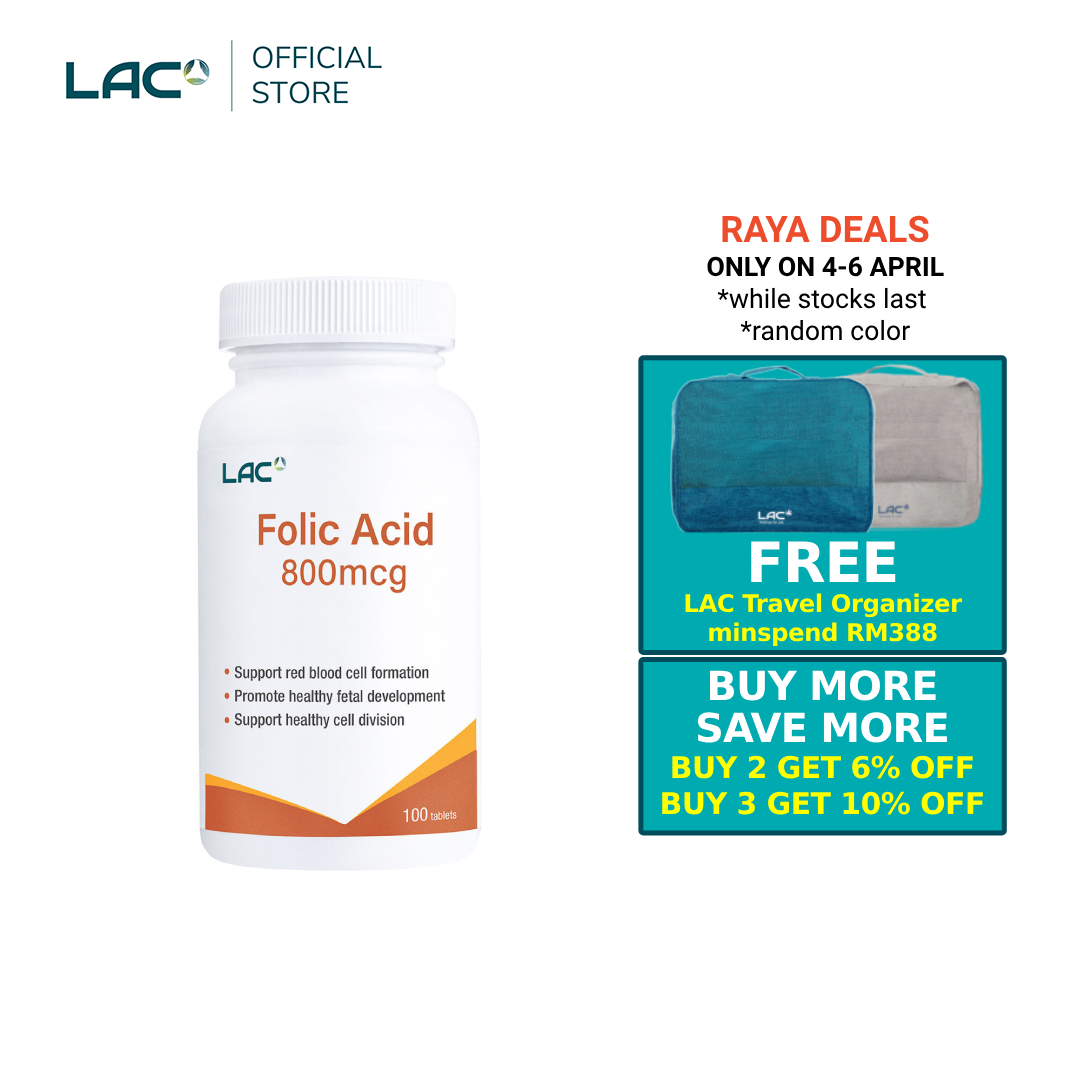 [Expiry Jul 2025] LAC Folic Acid 800mcg (100 Tablets) for Red Blood ...