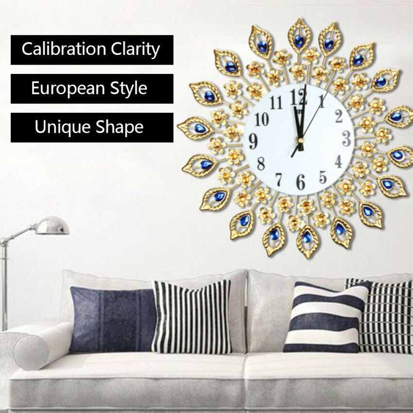 15 inch Large 3D Wall Clock Watch Peacock Diamonds - TKK-BK - ThaiPick