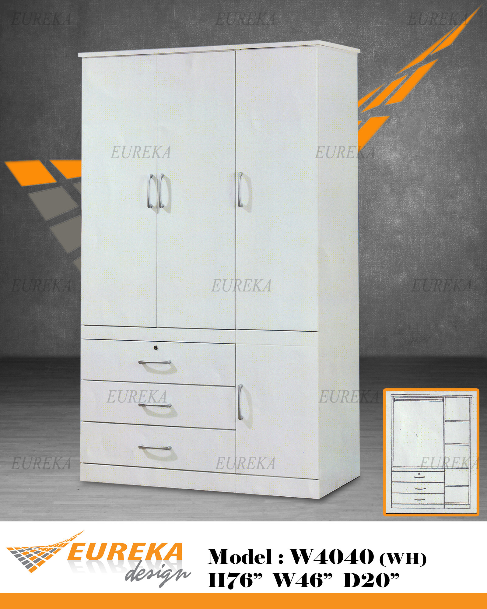 EUREKA W4040 4ft Wooden Wardrobe English Style / Almari Baju (Deliver ...