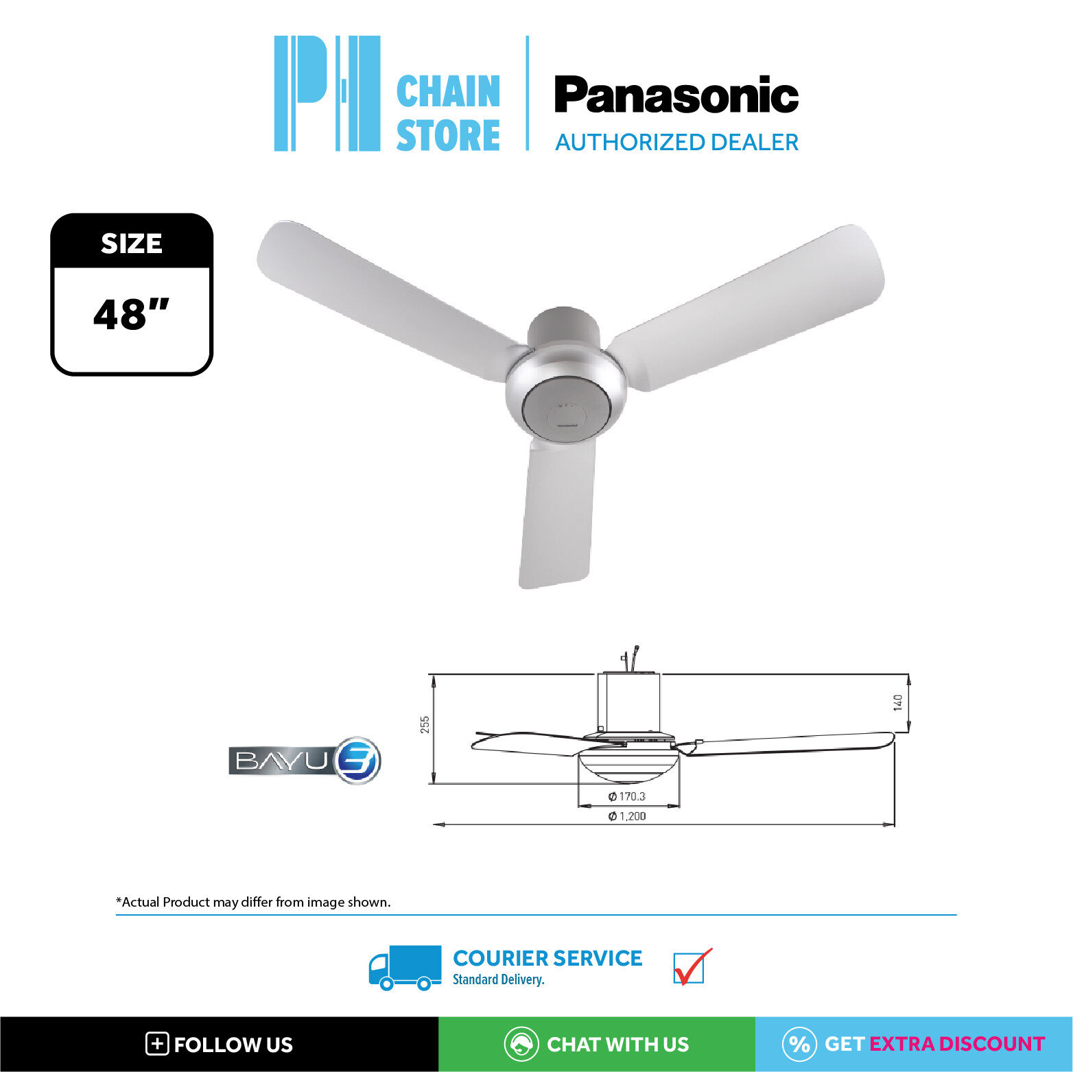 PANASONIC F-M12D2VBHH 48" BAYU 3 BLADE CEILING FAN | Lazada