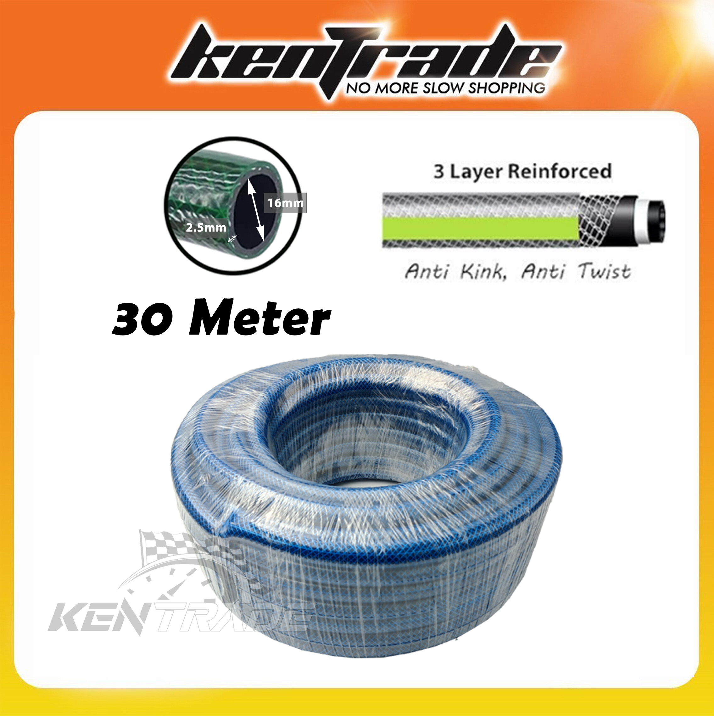30m x 2.5mm Reinforced PVC Flexible Garden Hose Green Getah Paip/ Paip ...