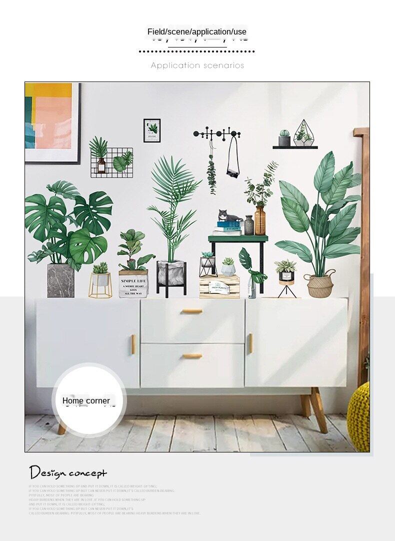 BVVF สติกเกอร์ติดผนัง สติกเกอร์ตกแต่งผนังห้อง ลายกระถางต้นไม้มอนสเตอร่า ...