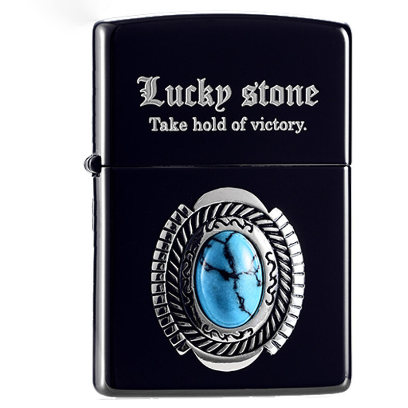 Imported lighter zippo genuine black ice lucky stone God of victory ...