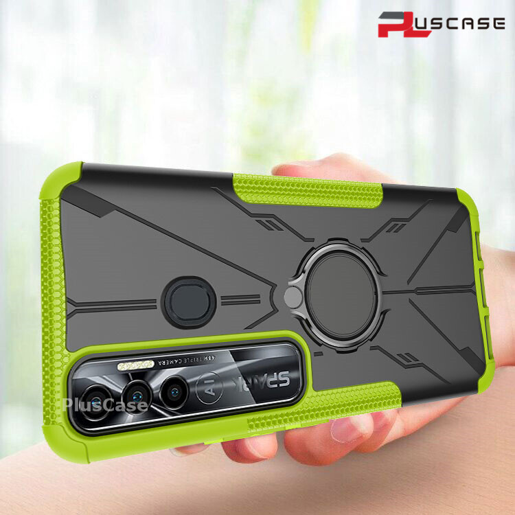 PlusCase สำหรับ Tecno Spark 7 Pro เคสป้องกันการกระแทกขาตั้งแหวนโลหะ ...