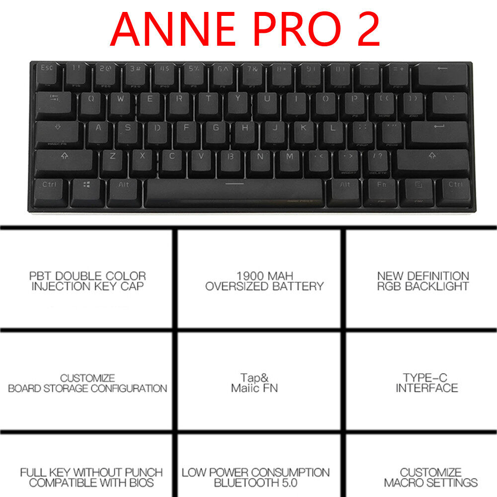 Anne Pro2 Mini แบบพกพาคีย์บอร์ดแบบกลไก60 ไร้สายบลูทูธ Mx RGB 61 Key คีย์บอร์ดเล่นเกม Gateron ...