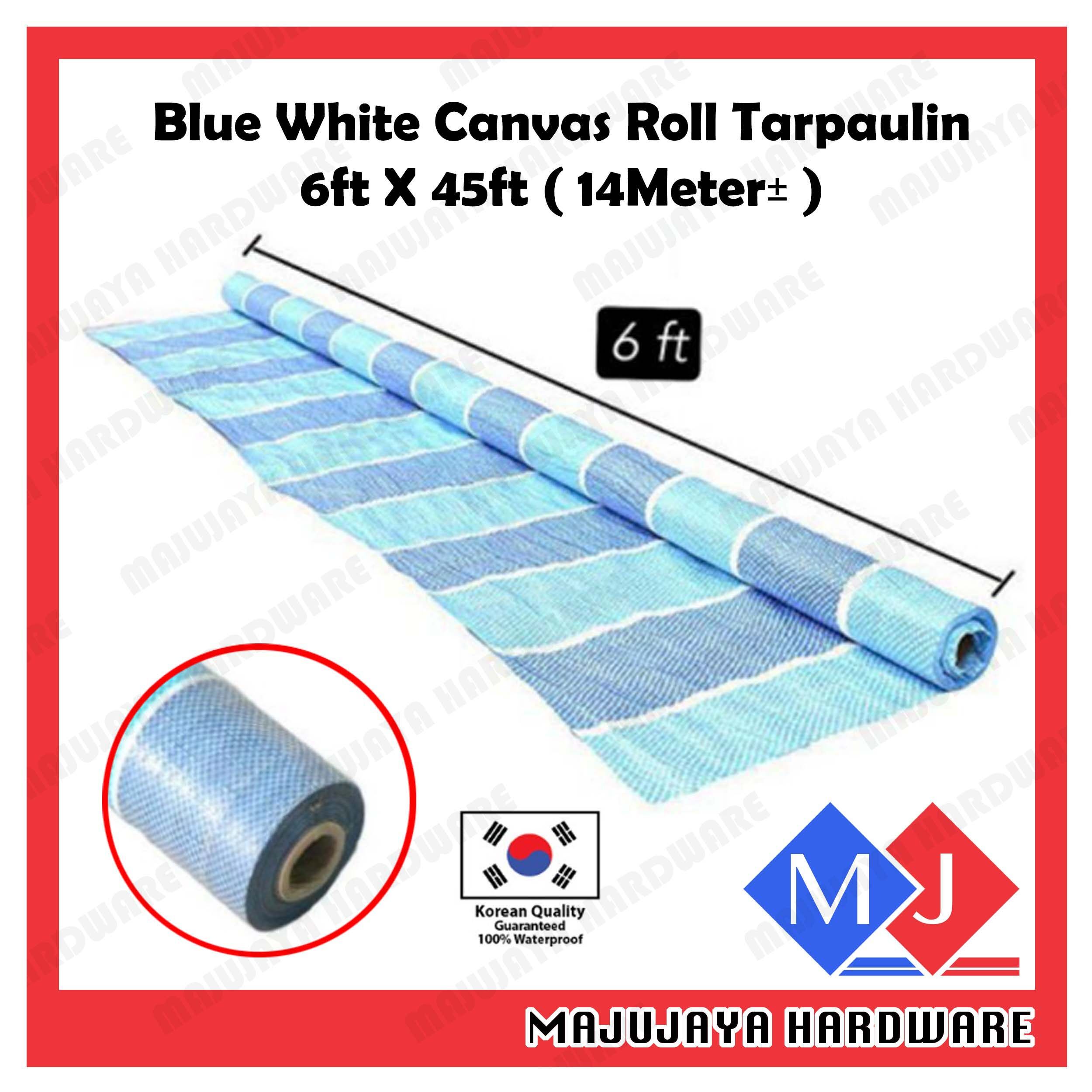 SUNTUF 6ft X 45ft (15 Yard) PE Blue White Canvas Roll Tarpaulin Kanvas ...