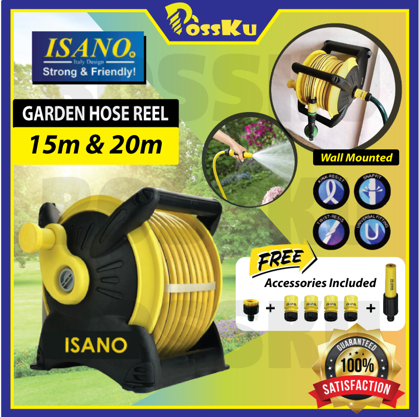 ISANO 1/2'' x 15m & 20m Wall Mounted Stackable Hose Reel Roller Set ...