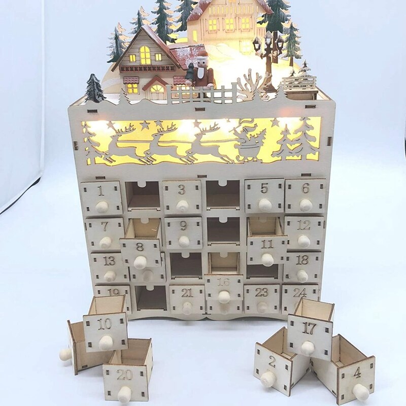 Wooden Christmas Advent Calendar Countdown to Christmas LED Holiday ...