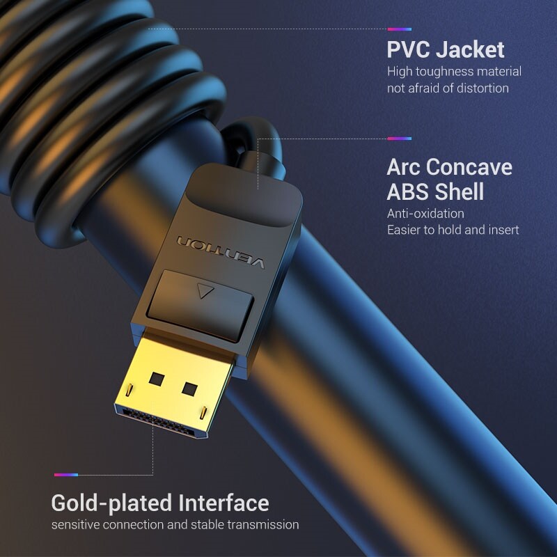 Vention สาย DisplayPort 1.2 4K HD 144Hz 21.6Gbps,พอร์ตอะแดปเตอร์จอแสดง ...