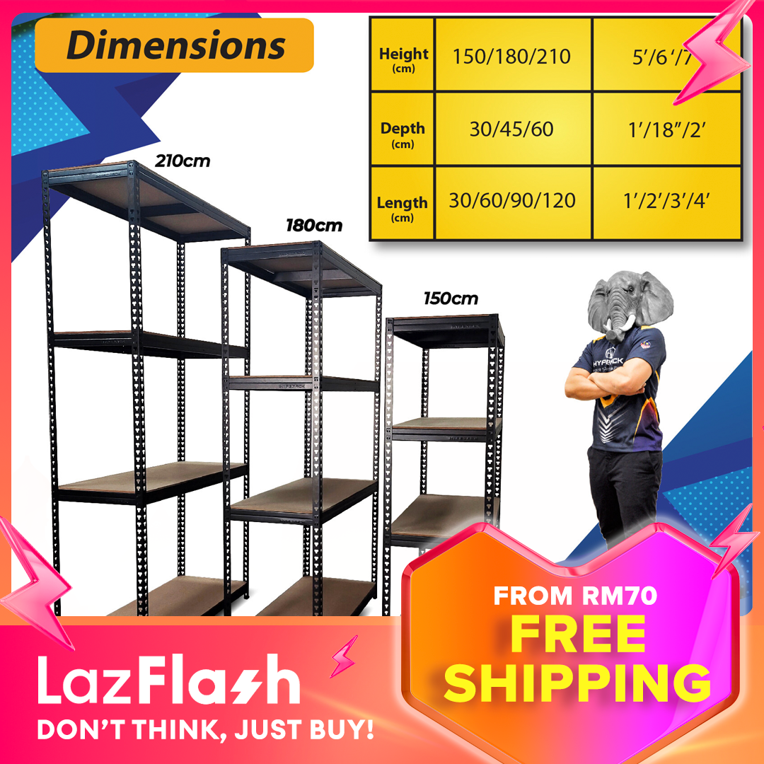 🐘 HYPERACK™️ Livin Rack Adjustable 4 Tier Metal Boltless Rack Rak Besi ...