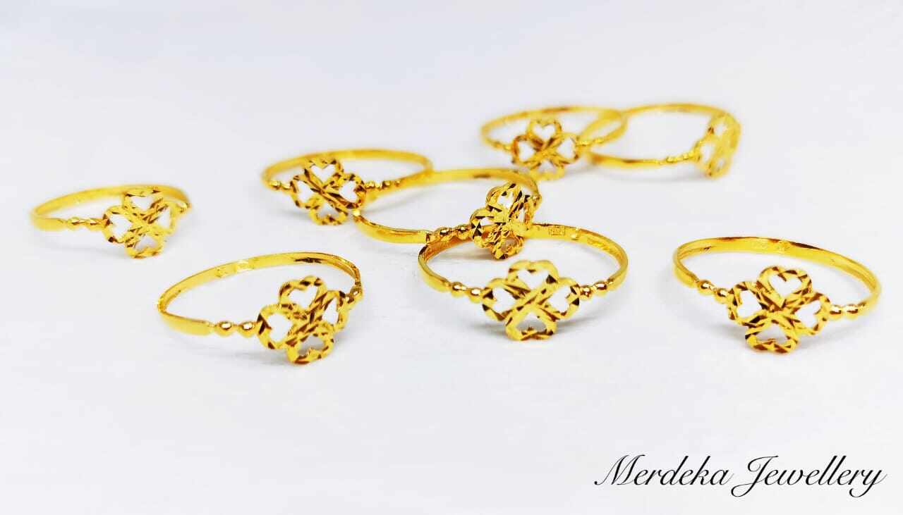 Merdeka 916 Gold Lucky Clover Rings / Cincin Bunga Clover Emas 916 ...