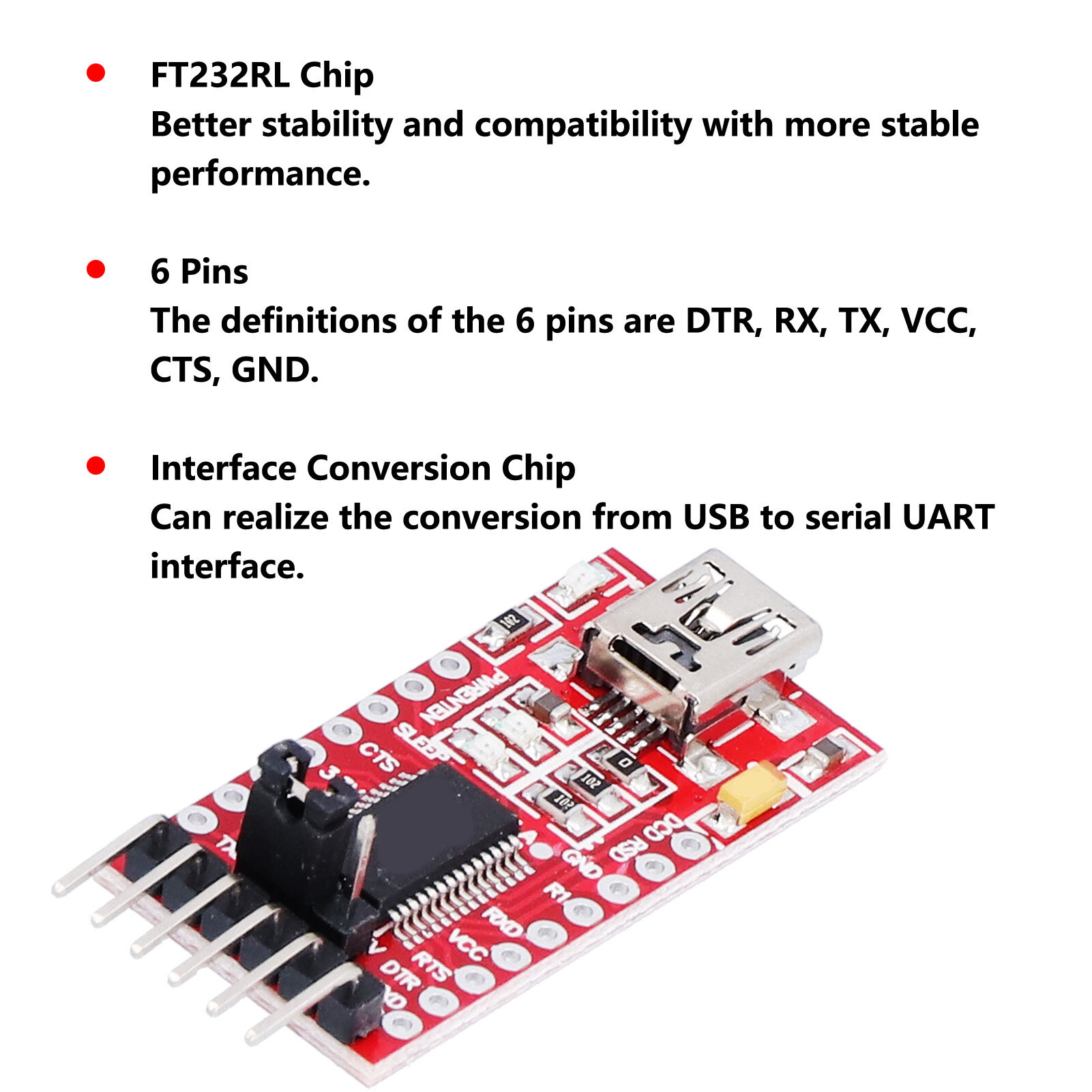 USB to TTL Module Serial Converter Board 6 Pin Mini Port DC 3.3V 5V ...