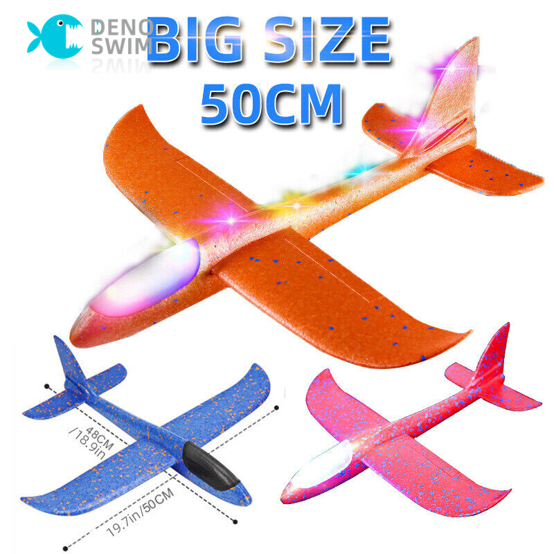 DENOSWIM 48CM Led Light Up Glider Airplane Model Toy Kids Hand Throw ...