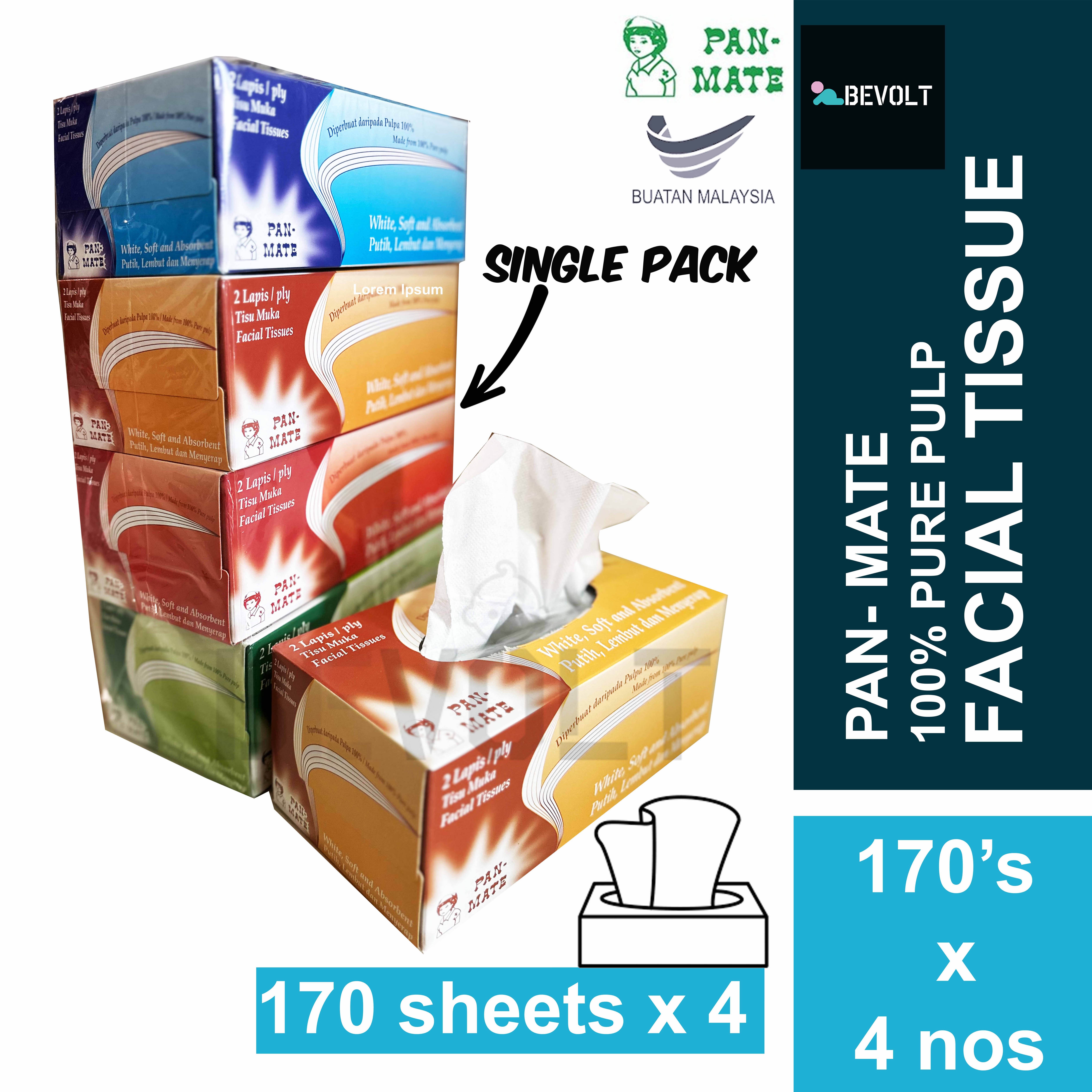 Pan-Mate 170s x 4 Box Tissues 100% pure pulp Kotak Tisu 100% Pulpa Tisu ...