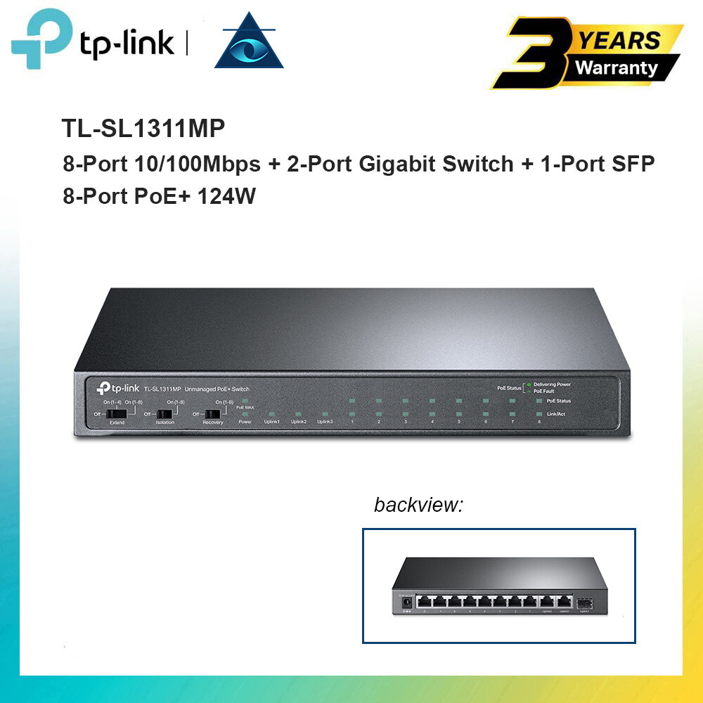 TP-Link TL-SL1311MP 8 Port 10/100Mbps + 3 Port Gigabit Desktop Switch 8 ...