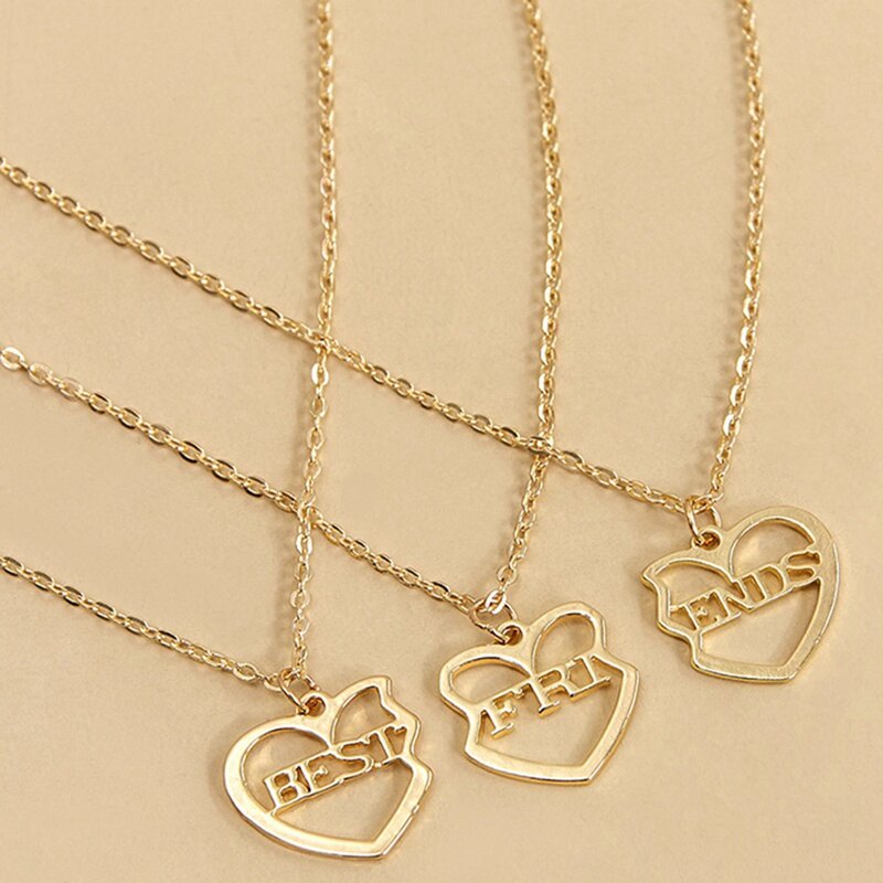 3 Pcset Gold Color Best Friend Heart Pendant Necklace Friendship Gift ...