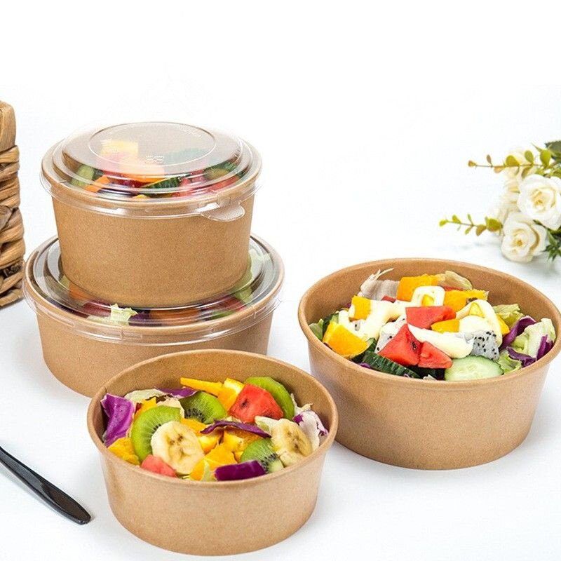 RORA - (10 Pcs) Brown Paper Bowl and lid Mangkuk Laksa Laksa Bowl Bekas ...