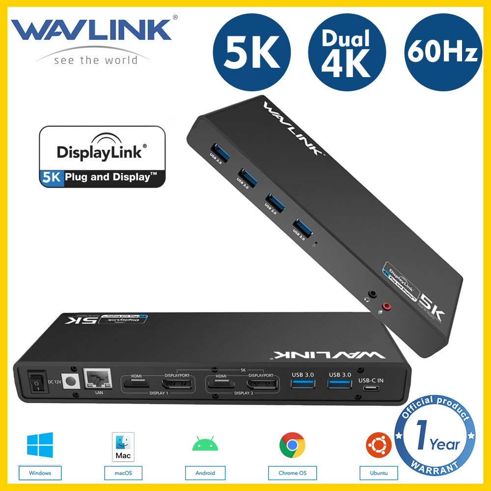 Wavlink Usb C 5k Laptop Universal Docking Station Ultra HD Multi-Display Expansion Type-C to 2 × ...